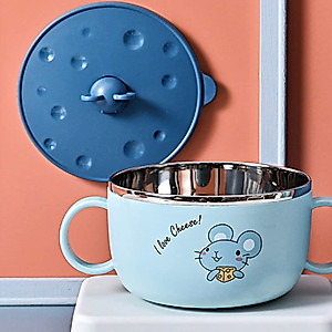 Cabilock Instant Noodle Bowls with Lid and Handle Stainless Steel Cereal Bowls Ramen Bowl Soup Bowl Soup Mug (650ml)