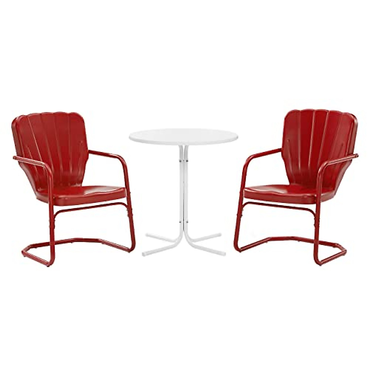 Crosley Furniture Ridgeland 3-Piece Outdoor Bistro Set, Retro Metal Patio Table and Chairs for Dining, Porch, Bright Red Gloss