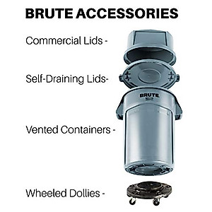 Rubbermaid Commercial Products FG260900GRAY Brute Heavy-Duty Round Trash/Garbage Lid, 10-Gallon, Gray