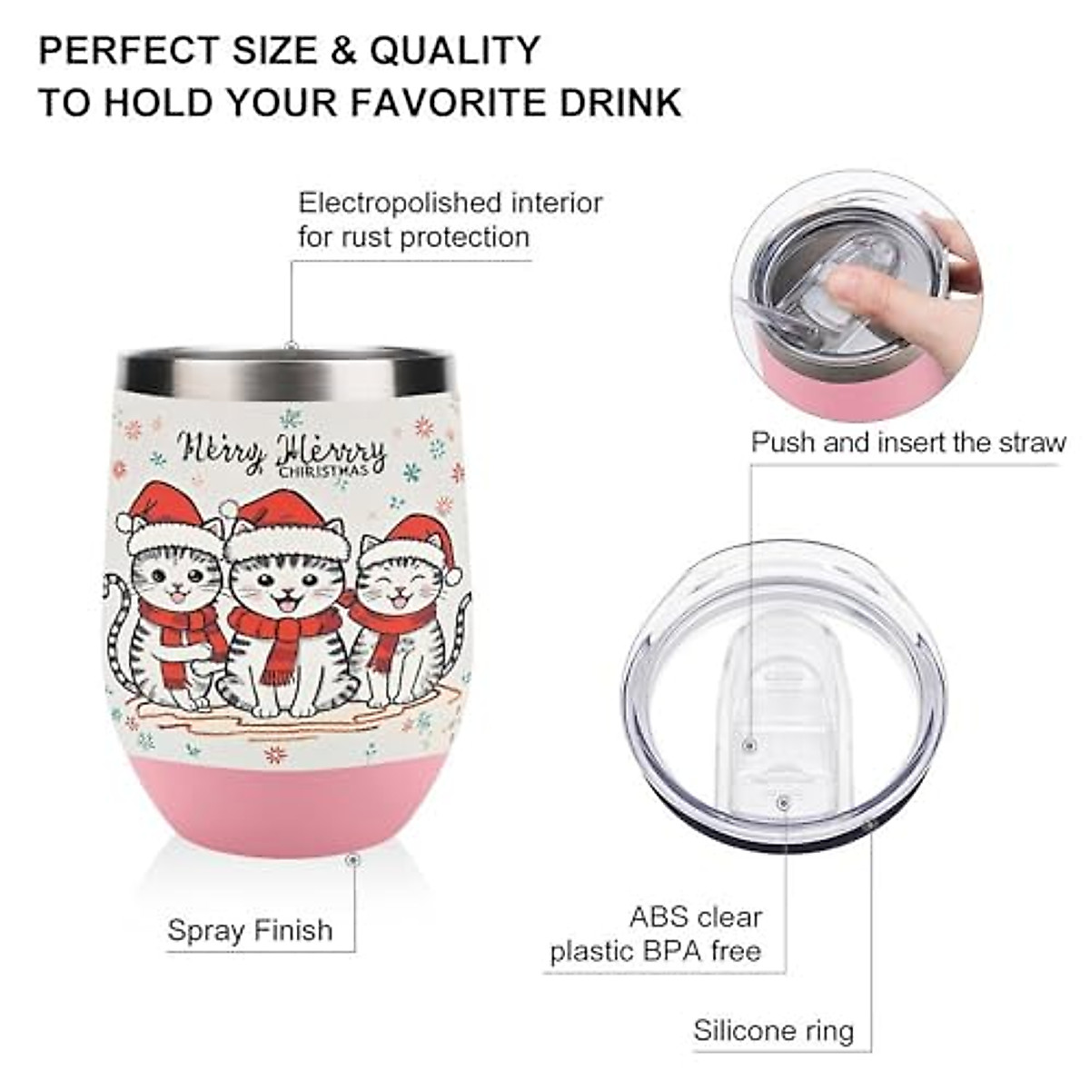OPTKSNCU 304 Stainless Steel Insulated Cup with Lid, Christmas Cat Print Durable, And Easy to Clean – Ideal for Home, Office, And Gift Giving