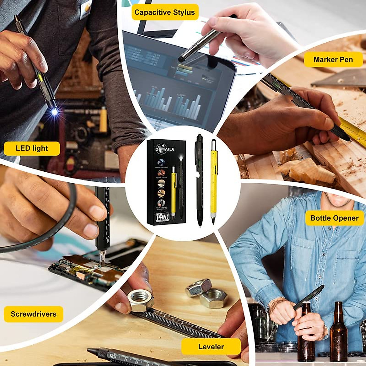 DECMIOX Gifts for Men Him Dad, Stocking Stuffers Gifts for Men 14 in 1 Multitool Pen, Christmas Gifts for Men, Cool Gadgets for Men, Multitool tool Birthday Gifts for Dad, Boy Friend, Husband, Grandpa