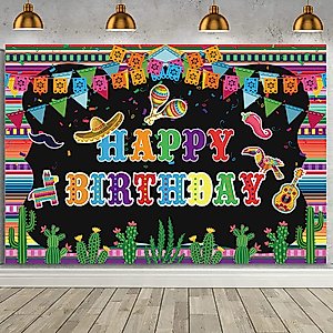 AIBIIN Mexican Birthday Backdrop Mexican Fiesta Party Background Mexico Cinco De Mayo Carnival Party Decorations Supplies Studio Photo Props 7x5ft