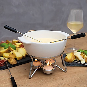Boska Cheese Fondue Party Set - Fondue Pot Set Microwave Safe Ceramic Hot Pot Chocolate Fountain Snack - Wedding Registry Items Small Kitchen Appliances for up to 4 Persons