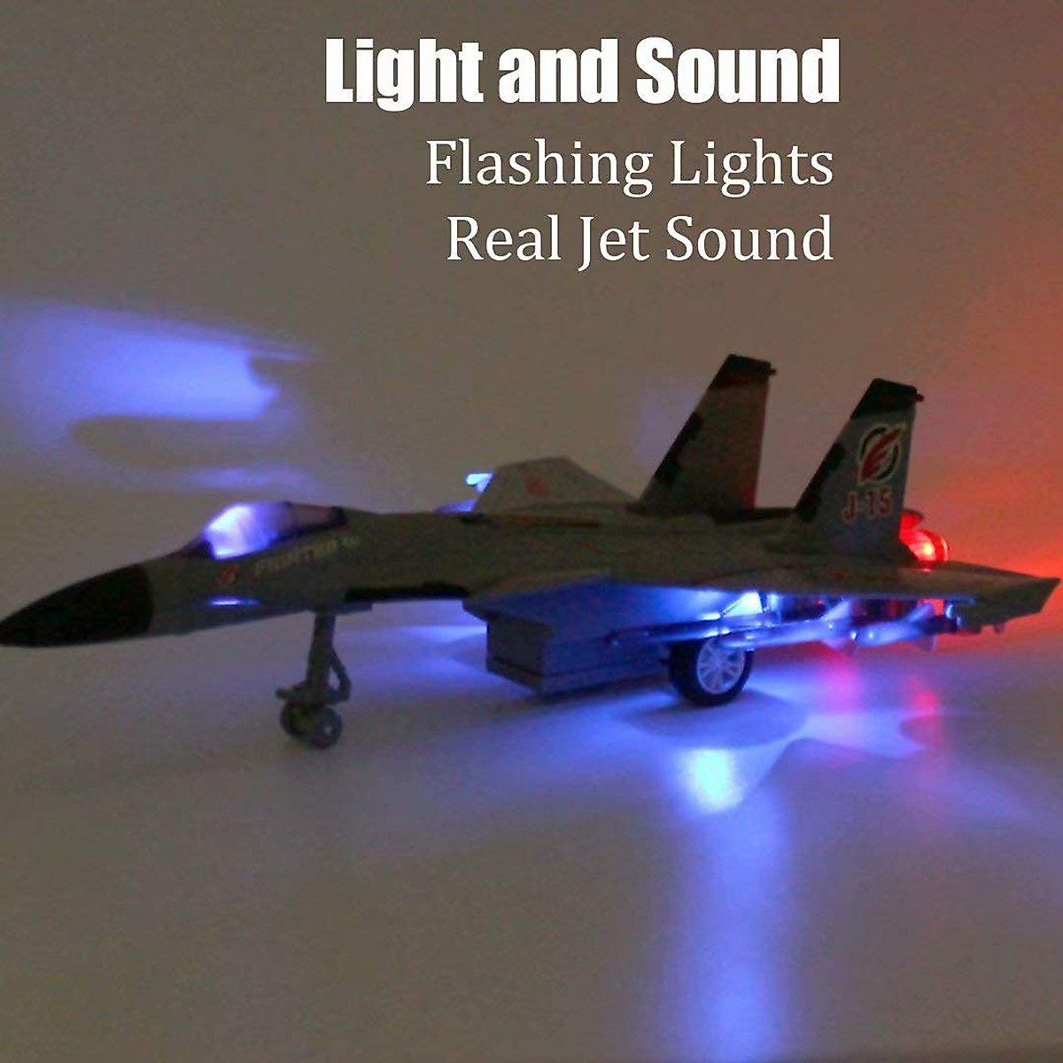 QIAONIUNIU Toy Airplane Model Planes Alloy Pull Back Fighter for Boys with Flashing Lights, Real Jet Sound (Yellow)