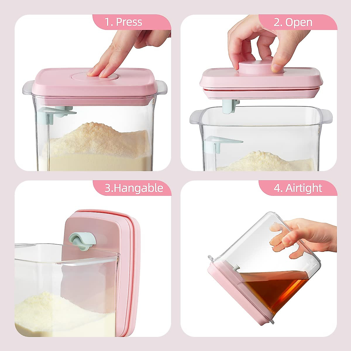 Ankou Formula Conatiner - 1700ml Airtight Formula Dispenser One Button Handy Milk Powder Container BPA-Free Storage Containers with Scoop and Scraper Transparent 730g