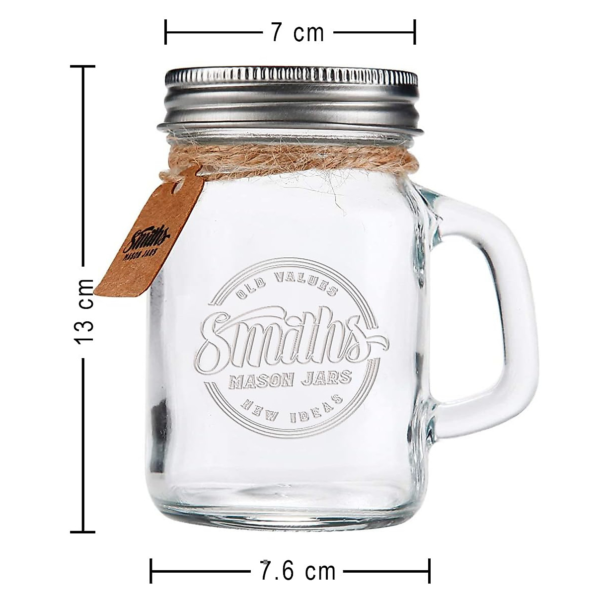 Smith's Mason Jars 16oz/473ml 4-pc Glass Cups with lid, straw and Handles - Smoothie glasses - Good for Milkshake, Juices, Ice Coffee Ideal for Picnics DIY Drinks and Outdoor Activity