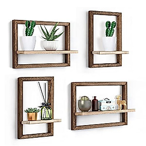 idee-home Wall Shelves Floating Shelves for Wall Set of 4, Hanging Shelves for Wall Storage, Square Wall Shelf Decor, Wall Mounted Shelves for Bathroom, Living Room Brown