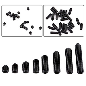 200pcs Screws, M3 Black Carbon Steel Socket Cup Point Grub Set Screw Assortment