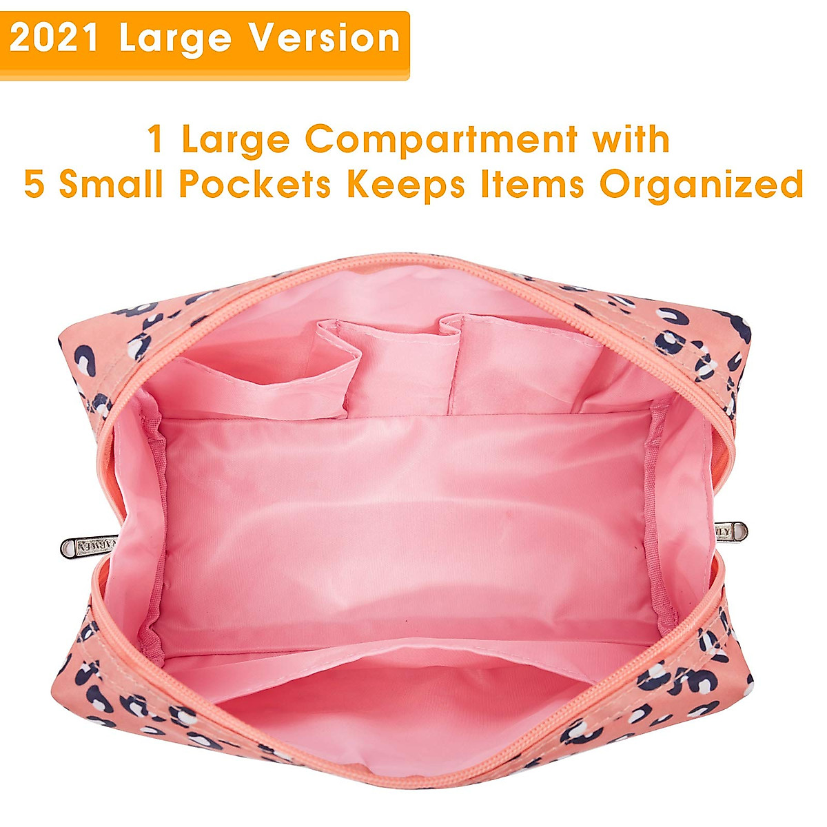 Large Makeup Bag Zipper Pouch Travel Cosmetic Organizer for Women (Large, Leopard)