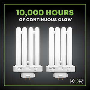 KOR Pack of 2 - FML27-65K Light Bulbs 27 Watt 4 Pin FML Lamp Replacement Bulb 6500K Natural Spectrum Daylight CFL 27W Plugin GX10Q-4 Base