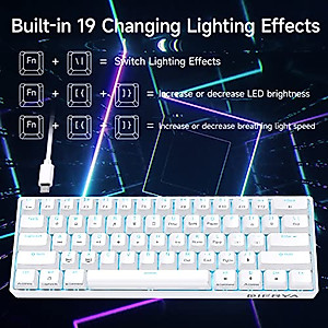 DIERYA DK61SE 60% Mechanical Gaming Keyboard, 61 Keys Anti-Ghosting, LED Backlight, Detachable USB-C, Ultra-Compact Mini Wired Keyboard with Blue Clicky Switch for Windows Laptop PC Gamer Typist