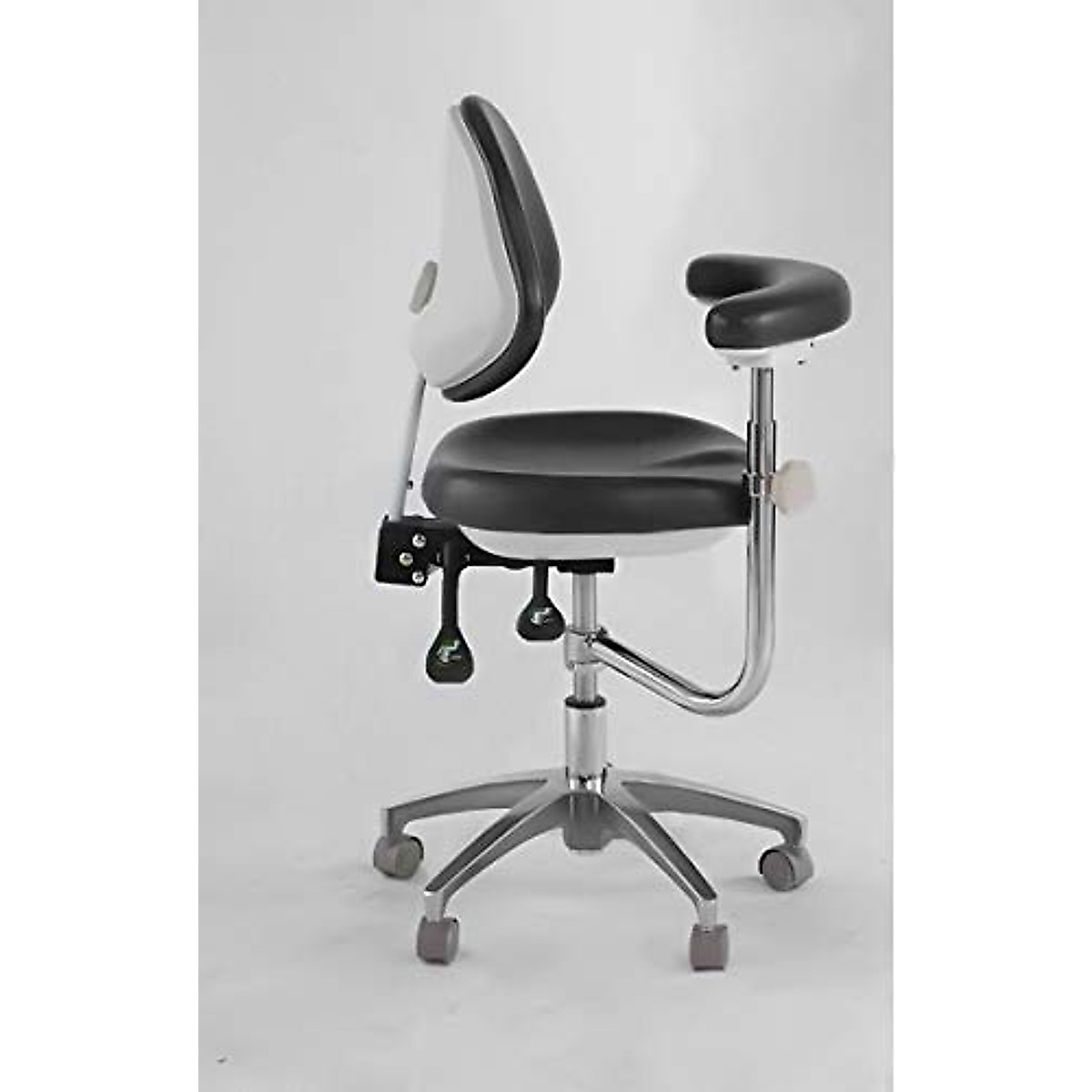 Aries Outlets Dental Adjustable Doctor's Stool Assistant Chair+360 Degree Rotation Armrest PU