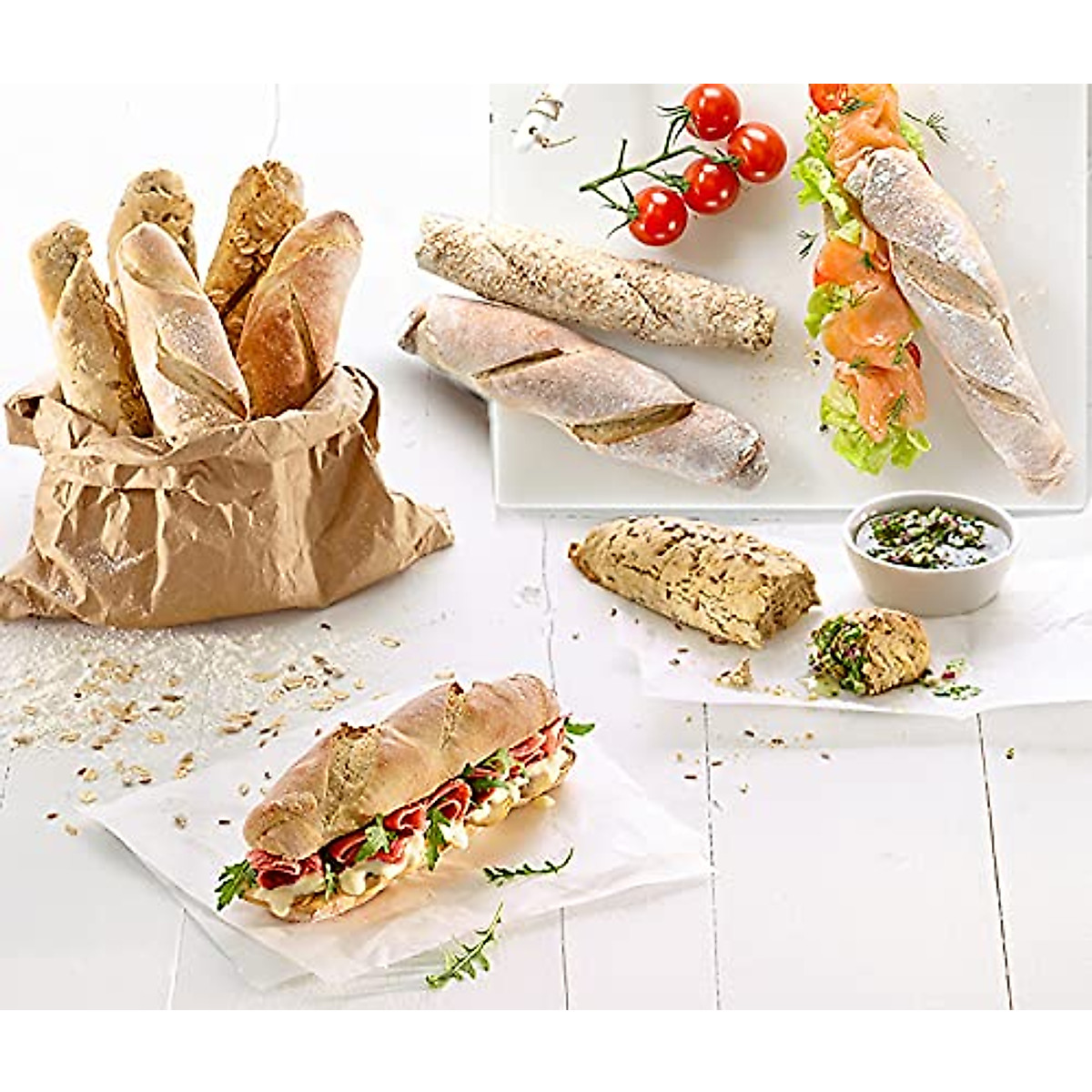 TOPZEA Set of 2 Silicone Baguette Pan, Nonstick French Bread Bake Mold, 8 Gutter Perforated Ham Burger Buns Sandwich Rolls Pans, 3 Wave Long Loaf Toast Mold Baking Tray for Oven Baker