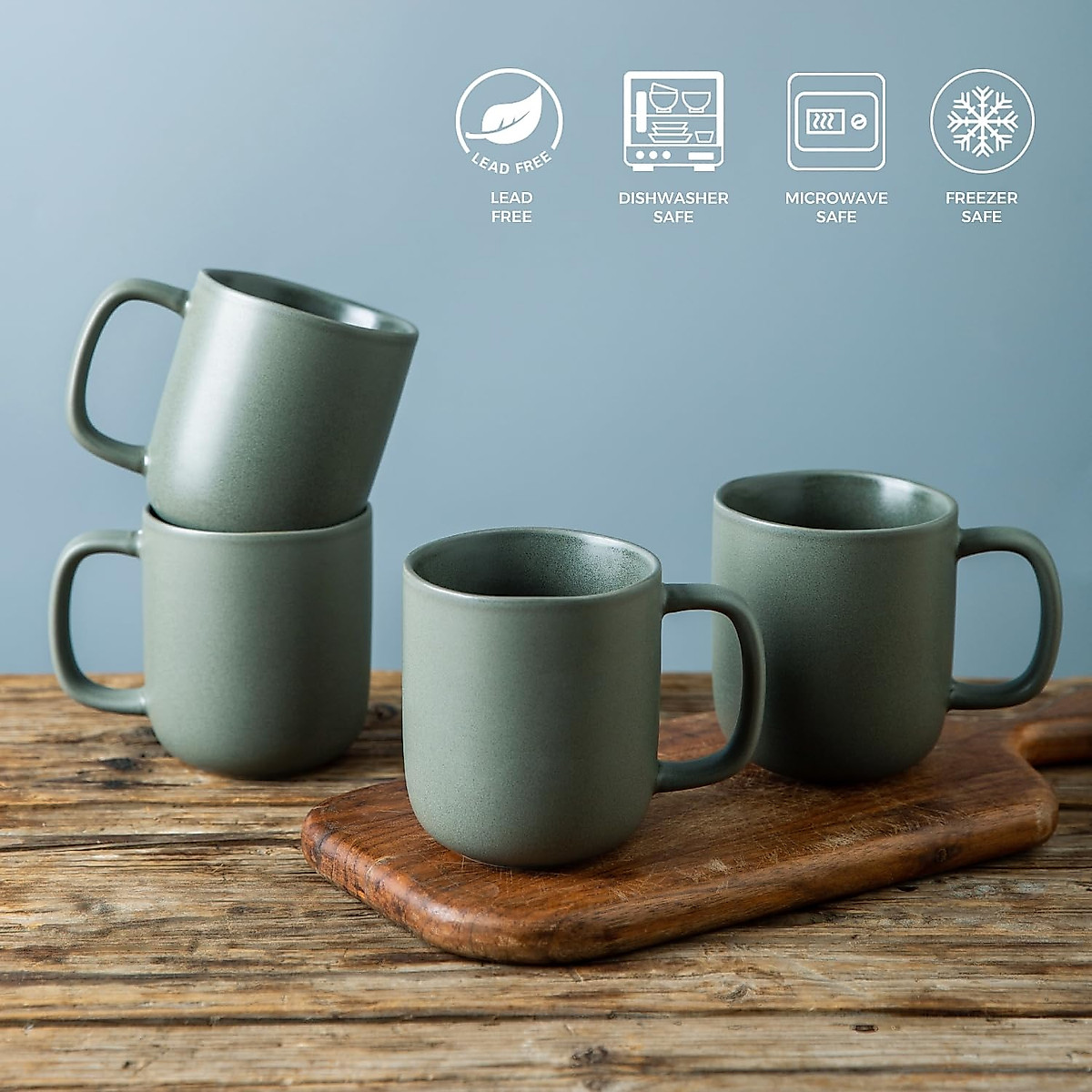 AmorArc 14oz Coffee Mugs Set of 6, Ceramic Coffee Mugs with Large Handle & Wavy Rim for Latte/Hot Cocoa/Tea, Stylish Coffee Mugs for Men Women. Oven,Dishwasher&Microwave Safe, Reactive Glaze