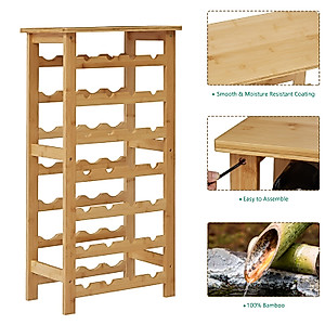 Kinfant Bamboo Freestanding Wine Racks - 7-Tier Standing Storage Organizer with Display Shelf 28 Bottles Holder