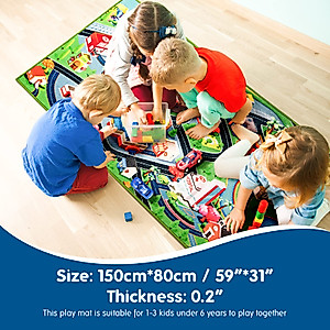 Booooom Jackson Kids Car Rug Playmat 31"X59" Car Mat for Kids Toy Cars Kids Rug with Roads for Playroom CarCarpet for Kids Race Car Play Rug for Toy Cars Play Carpet