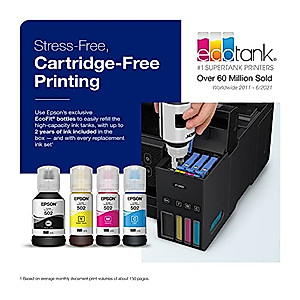 Epson EcoTank ET-2850 Wireless Color All-in-One Cartridge-Free Supertank Printer with Scan, Copy and Auto 2-Sided Printing - Black, Medium