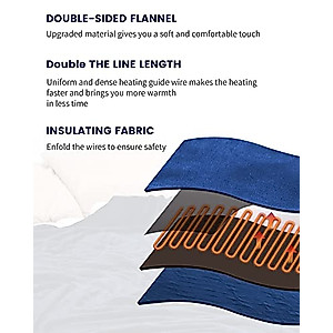 Electric Heated Blanket Twin Size 62"x84" for Home Bedding Use Large Oversized Soft Flannel Velvet Controller with 4 Heating Levels and 10 Hours Auto Shut Off Machine Washable -(Blue, Twin(62"x84"))