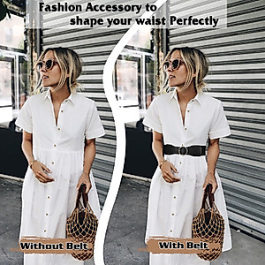 WERFORU Women Elastic Stretchy Wide Belt for Dress Ladies Stretch Thick Waist Belt with Gold O Ring Buckle, Black+Brown