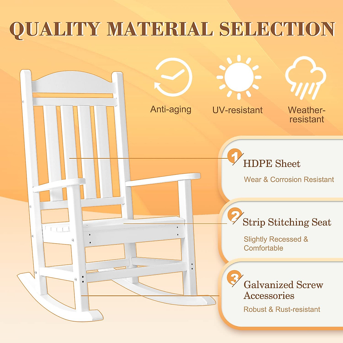 Flamaker Outdoor Rocking Chair All-Weather Patio Rocker Chairs Oversized with Widened Armrests for Lawn Patio Garden Beach Backyard Porch Fire Pit (White)