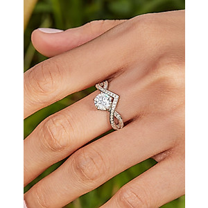 MomentWish Engagement Rings for Women, 1Carat Moissanite Promise rings, D Color VVS1 Simulated Diamond 925 Sterling Silver Accent Rings-Size7