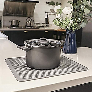 Kinlink Silicone Dish Drying Mats 2 Pack - 18x16 Large Dishwasher Safety Counter Pad for Faster Drying, Kitchen Dish / Dish Draining / Sink Mat, Heat Resistant Trivet, Grey