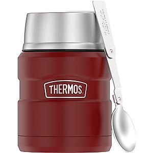 THERMOS Stainless King Vacuum-Insulated Food Jar with Spoon, 16 Ounce, Rustic Red & Stainless King Vacuum-Insulated Food Jar, 24 Ounce, Midnight Blue