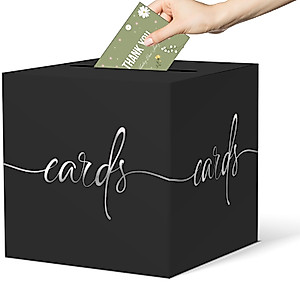 Black Card Box with Silver Foil Design Wedding Card Box Gift Cards Receiving Box for Party Graduation Bridal or Baby Showers, Raffle Ticket Box Money Box for Birthday Retirements Anniversaries