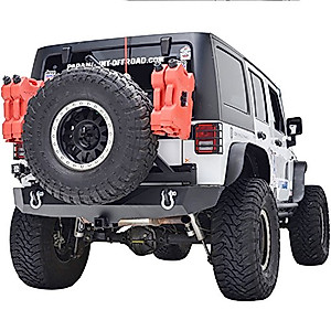 Paramount Automotive Restyling 51-0315 Black Rear Heavy Duty Rock Crawler Bumper with Tire Carrier (Jeep Wrangler JK)