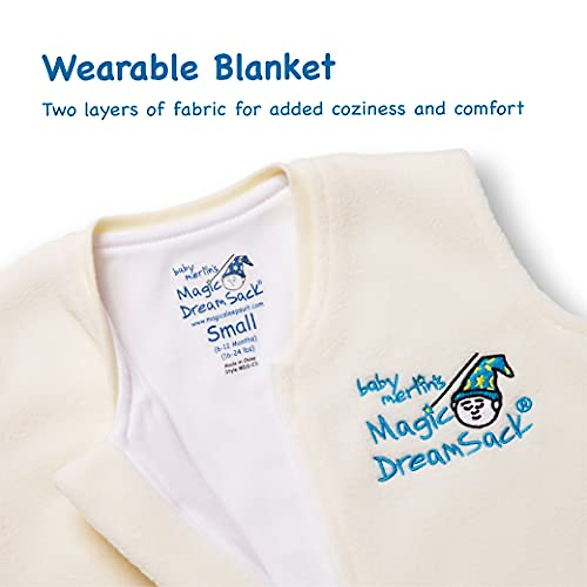 Baby Merlin's Magic Dream Sack - Microfleece Baby Wearable Blanket - Baby Merlin Sleep Sack - Cream - Baby Sleep Sack 6-12 Months