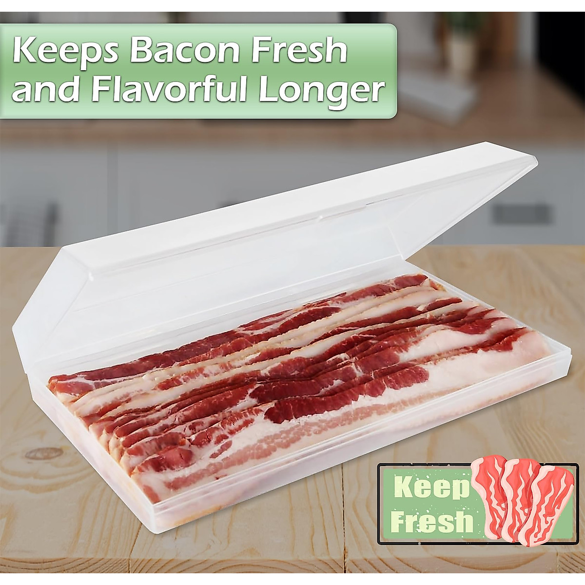 Home-X Bacon Saver, Plastic Bacon Container/Kitchen Meat Saver Storage Container