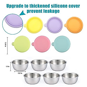 yooNoya Salad Dressing Containers for Lunch Box, 6x1.6 oz Reusable Small Condiment Containers with Lids, Sauce Cups by Stainless Steel and Premium Silicone, Leakproof, Easy to Open and Clean