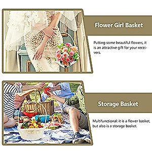 BESPORTBLE Wicker Storage Basket White Basket Handle Wedding Flower Girl Baskets Wedding Flower Candy Storage Basket Rustic Wedding Gift Basket Wicker Picnic Baskets