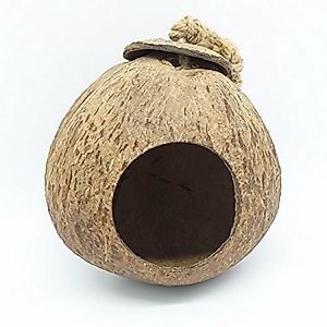 TIHOOD Coconut Bird Nest,Natural Coconut Shell Bird Nest House Hut Cage for Pet Parrot Budgies Parakeet