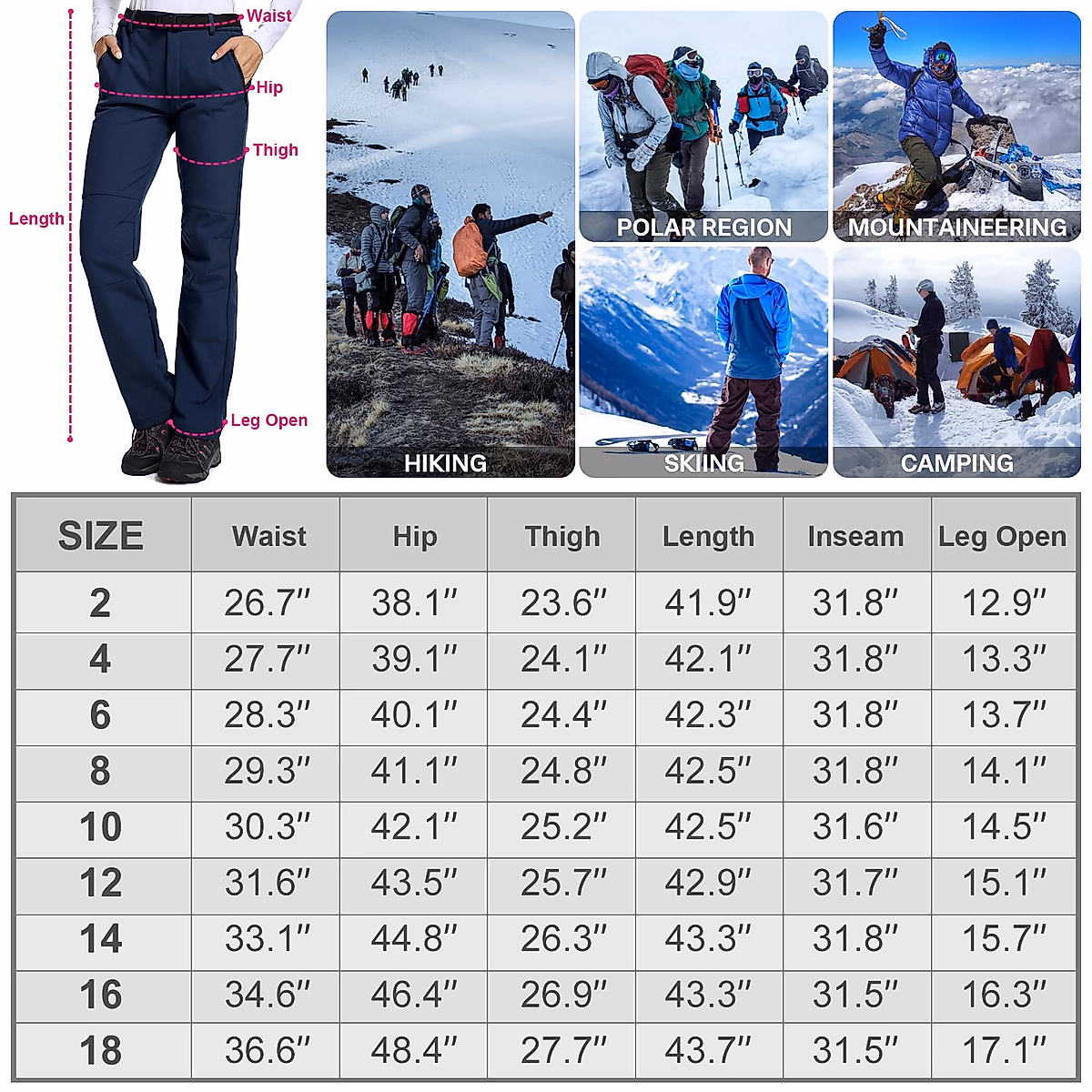 Jessie Kidden Women's Waterproof Pants Hiking Ski Snow Fish Fleece Lined Insulated Outdoor Golf Travel Pant (801F Blue S 6)