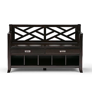 SIMPLIHOME Sea SOLID WOOD 48 inch Wide Entryway Storage Bench with Two Drawers with Metal Drawer Glides and Five Shoe Storage Cubbies, Multifunctional Transitional in Espresso Brown