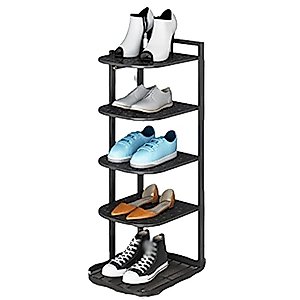 WMYDNX Shoe Rack Shoe Rack 5 Tiers Vertical Shoe Shelf Durable Iron Shoe Tower Entryway Balcony Flower Stand Bathroom Shoe Stand 9.4in Durable (Color : Black)