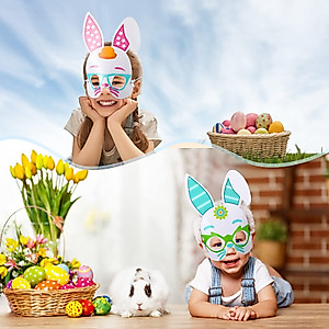 Spakon 60 Pieces Easter Bunny Mask Craft Kits Novelty Easter Rabbits Craft Kits Personalized Bunny Characters for Kids Fun Home Activities DIY Arts Craft Self Adhesive