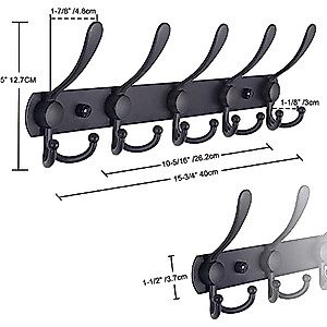 Wall Mounted Coat Rack - 5 Tri Hooks, Heavy Duty, Stainless Steel, Metal Coat Hook Rail for Coat Hat Towel Purse Robes Mudroom Bathroom Entryway （Black）