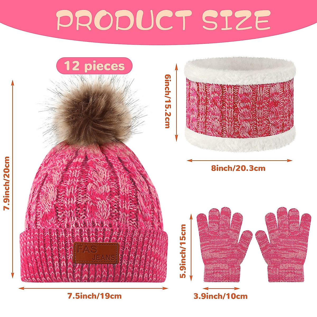 Liitrsh 4 Sets Kids Winter Hat Gloves Scarf Set Children Hats Neck Warmer Winter Gloves for Kids 5-12 Years (Fresh Color)