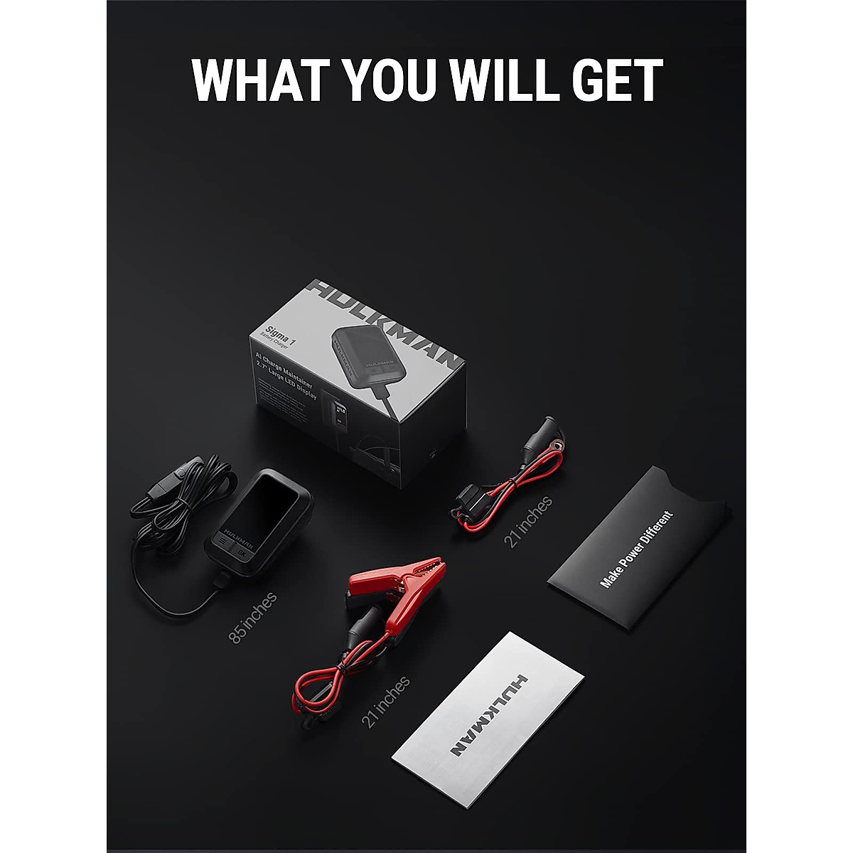 HULKMAN Sigma 1 Car Battery Charger, 1A 6V/12V Automatic Smart Trickle Charger, Battery Maintainer, and Desulfator with Intelligent Interface