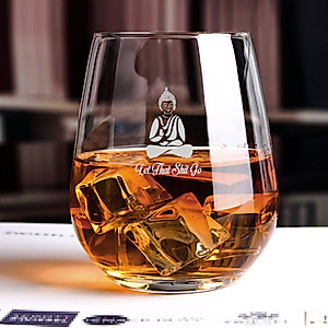 Let That Shit Go Crystal Stemless Wine Glass Etched Funny Wine Glasses, Great Gift for Woman Or Men, Birthday, Retirement And Mother's Day