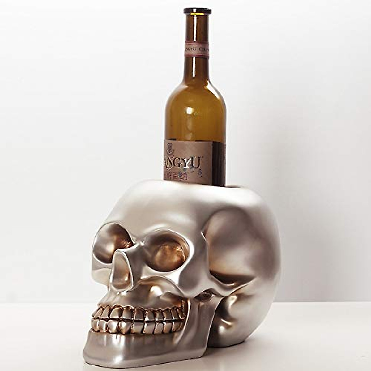 PIBM Stylish Simplicity European Retro Personality Skull Shape Wine Rack Resin Silver Crafts Home Desktop Porch Ornaments Bar Decorations Beautiful and Elegant