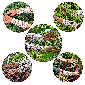 Ruibo Leather Rose Gardening Gloves/Thorn Proof Pruning Gloves With Puncture Resistant Long Sleeve Polyester Print Cuff/For Blackberry Plants Rose Bush Women