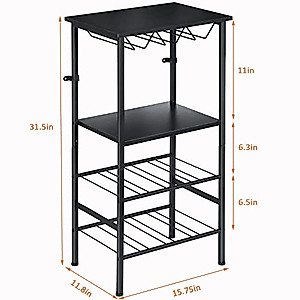 Wine Rack Table, FreeStanding Wine Bar Rack, Wine Bar Cabinet with GlassBottle Holder, Metal and Wood Industrial Wine Cabinet for Home, Floor Liquor Wine Cabinet Storage, for Bar Kitchen Dining, Black