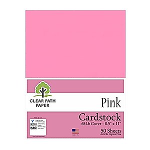 Pink Cardstock - 8.5 x 11 inch - 65Lb Cover - 50 Sheets - Clear Path Paper
