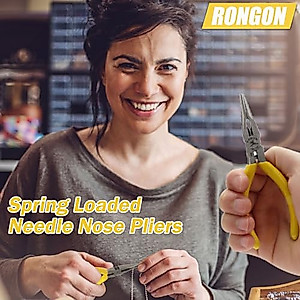 Rongon Spring Loaded Needle Nose Pliers 5 Inch Precision Long Reach Nose Pliers Wire Cable Cutter Hand Tools for Bending Wire, Handcraft, PCB Board, Working in Tight Areas