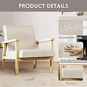 YESHOMY Mid-Century Modern Accent Chair with Solid Wood Frame and Thick Cushion for Living Room, Bedroom, Home Office, Set of 1, Beige