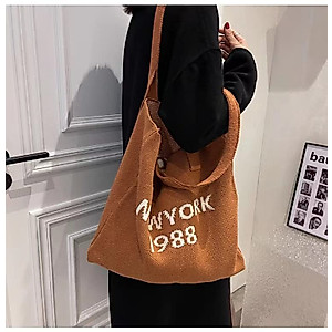 Grunge Knitted Tote Bag Y2K Fairycore Letter Shoulder Bag Aesthetic Hobo Bag Indie Crossbody Bag Alt Purse Accessories (Beige)