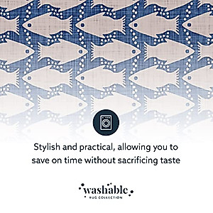 Linon The Anywhere Washable Rug Shayna Ivory/Blue 2' X 8' Runner Rug